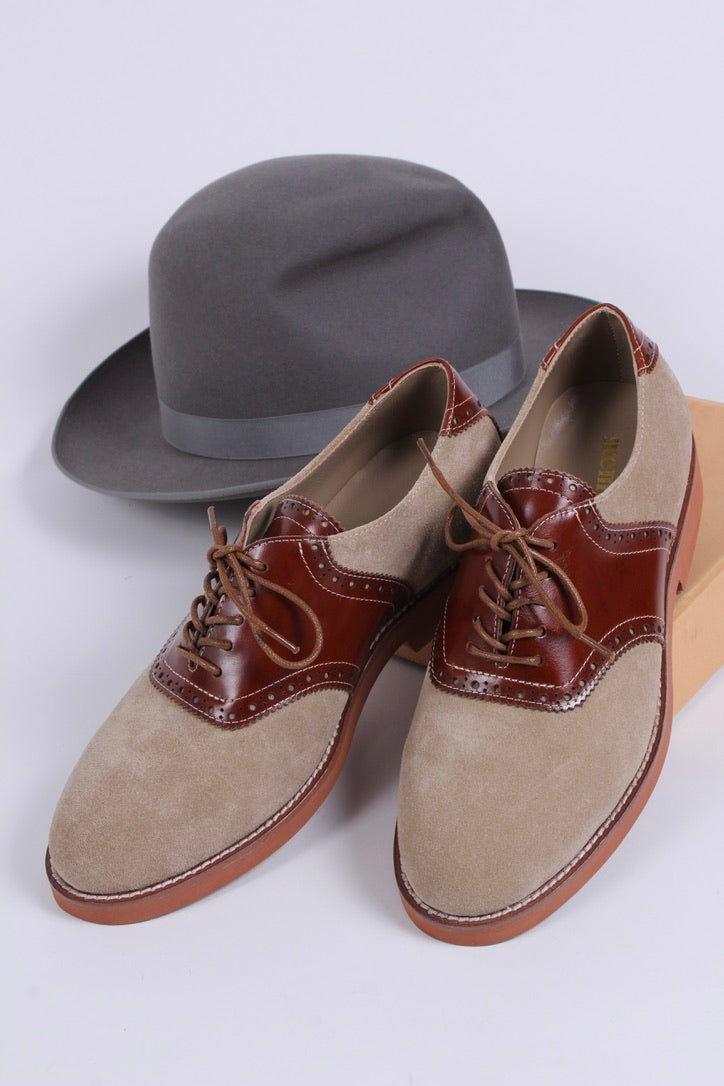 Men's 1950s style oxford saddle shoe - Cognac/Sand - Elliot – memery
